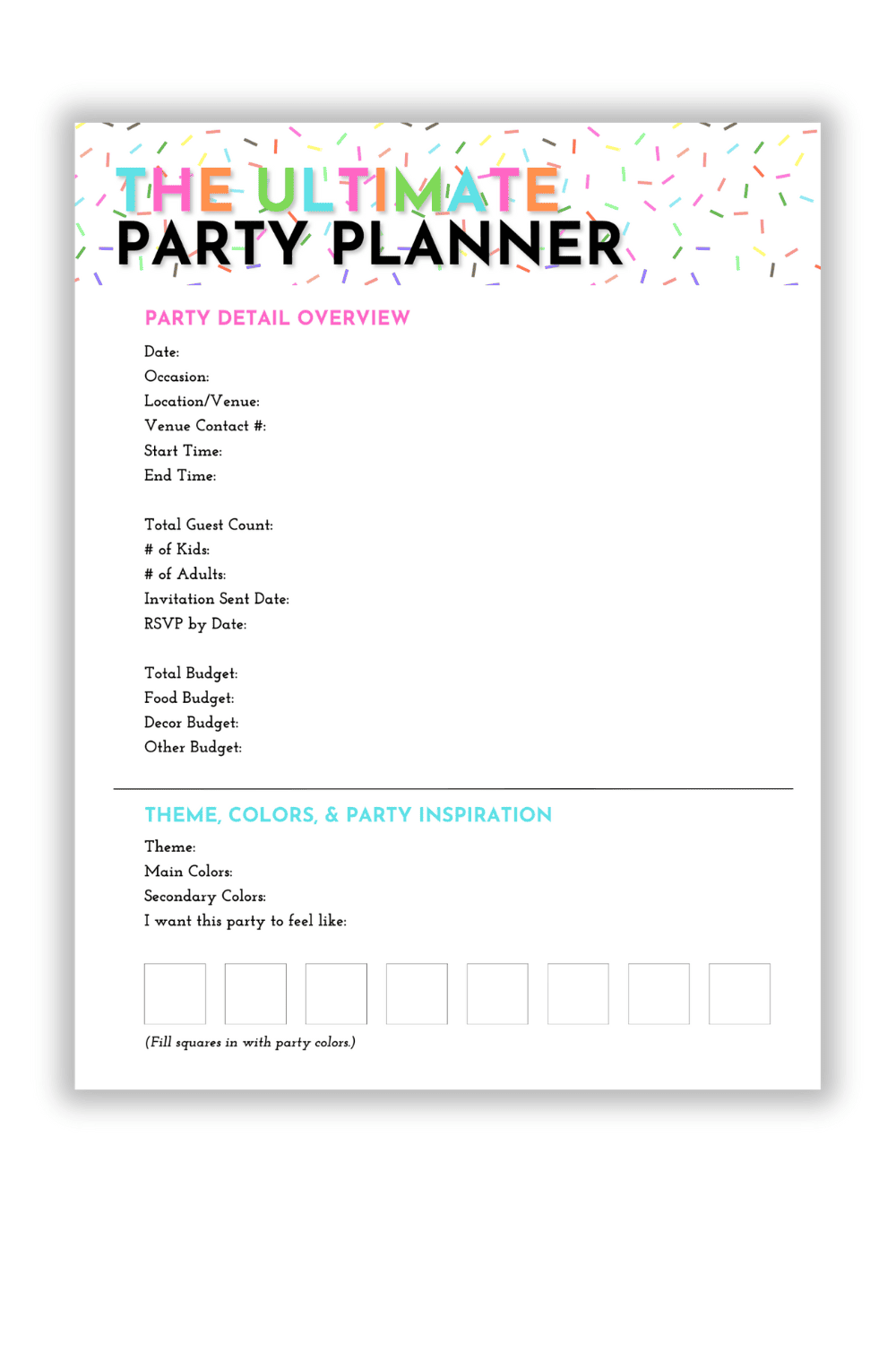 Free Colorful Party Planner - Lady Celebrations